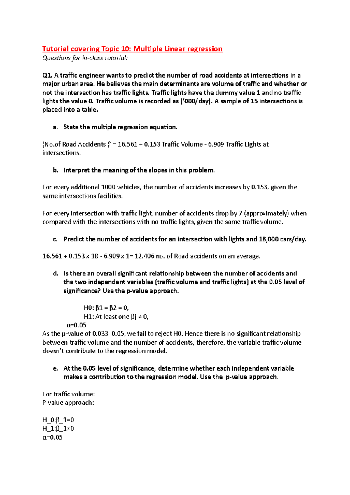 Tutorial Topic 11 - In class Questions - Tutorial covering Topic 10: Multiple Linear regression ...