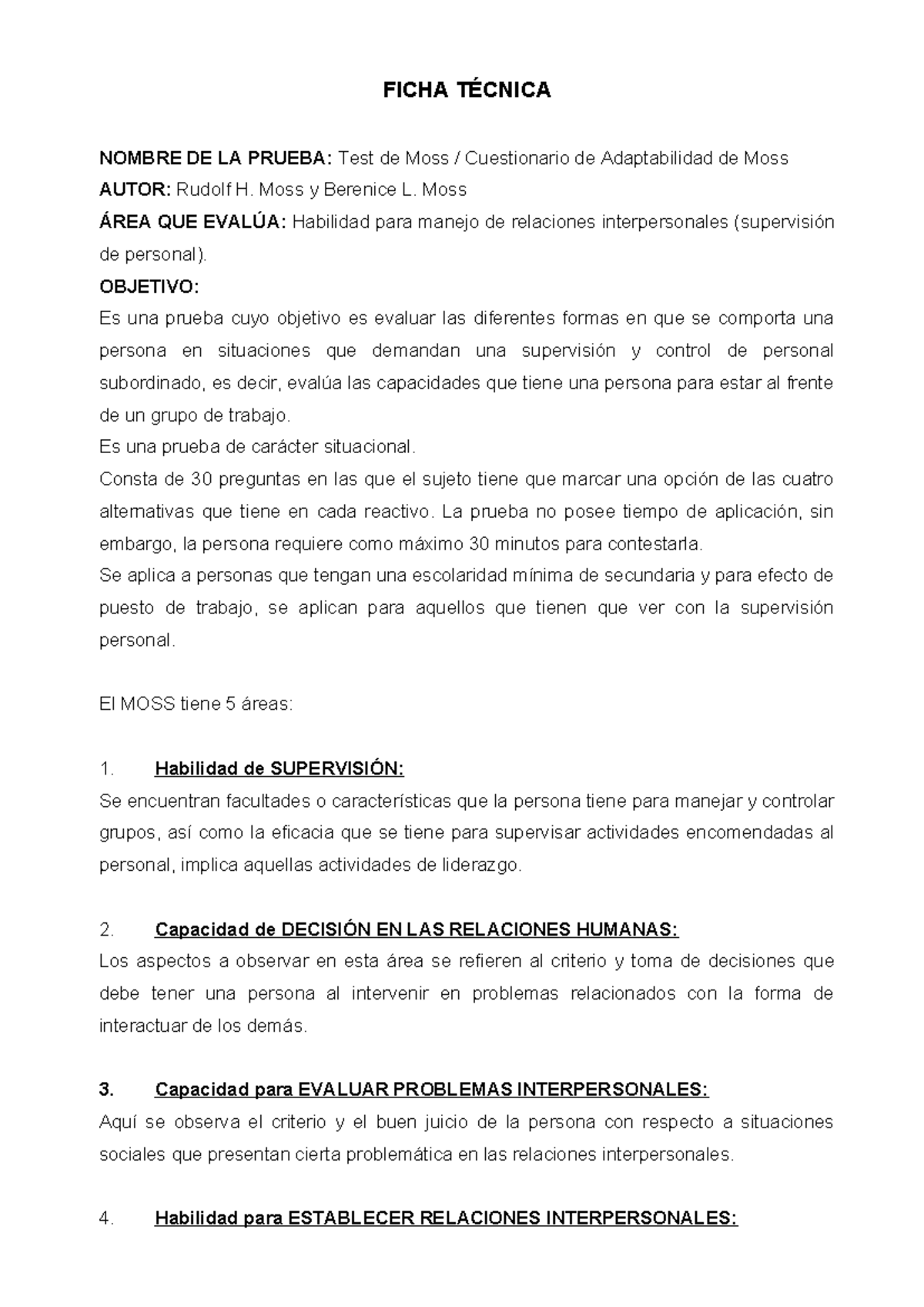 465110646 TEST DE MOSS Ficha Tecnica - FICHA TÉCNICA NOMBRE DE LA ...