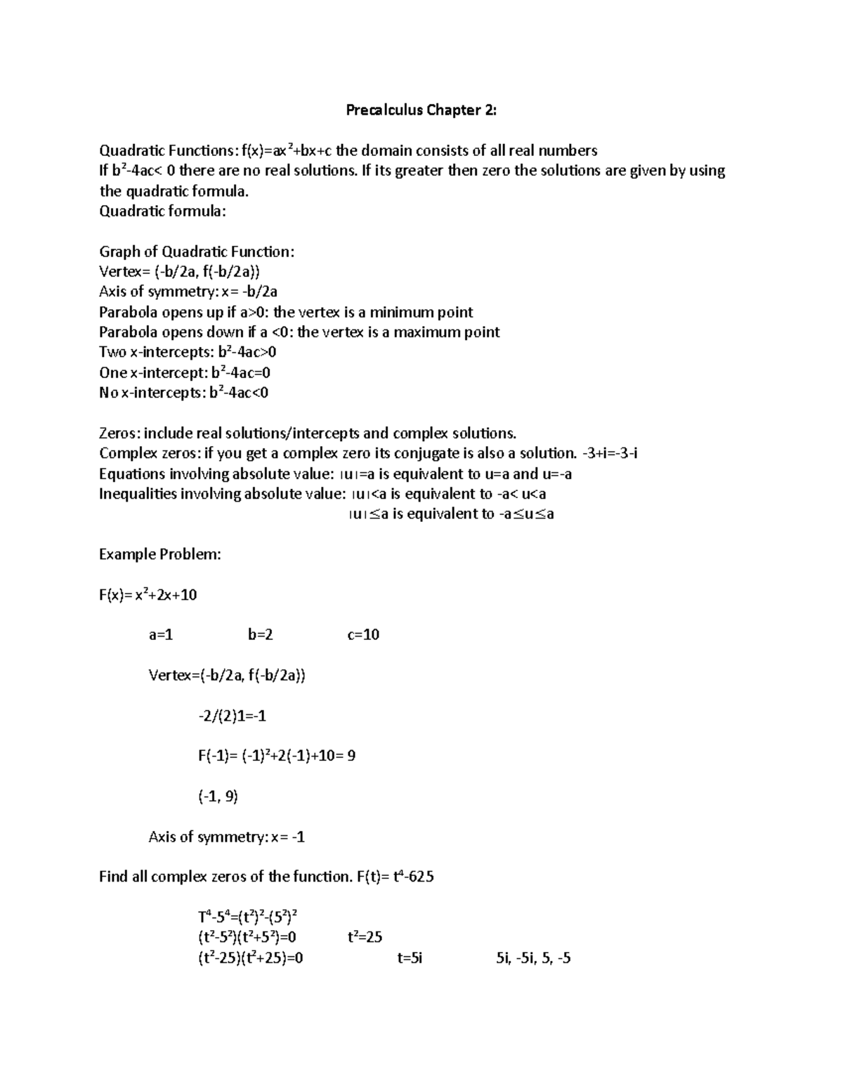 Precalculus Chapter 2 - Quadratic functions - Precalculus Chapter 2 ...