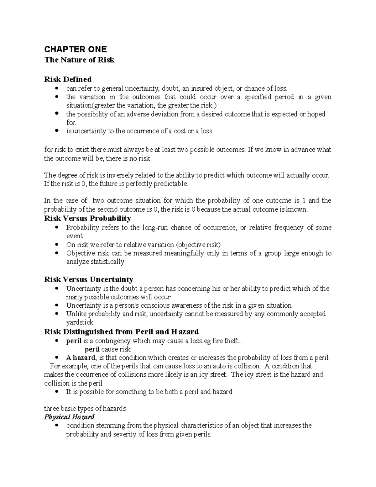 Risk note dsfsaf fsadf fsfsd - CHAPTER ONE The Nature of Risk Risk ...
