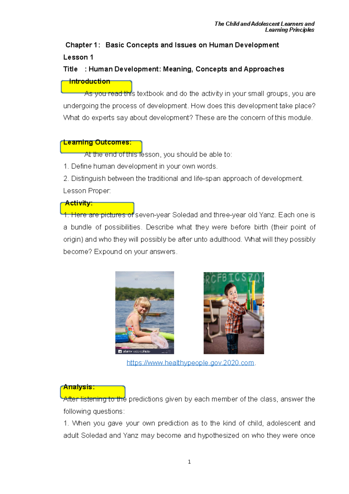 Module in Child and Adolescent 1 - Chapter 1: Basic Concepts and Issues ...