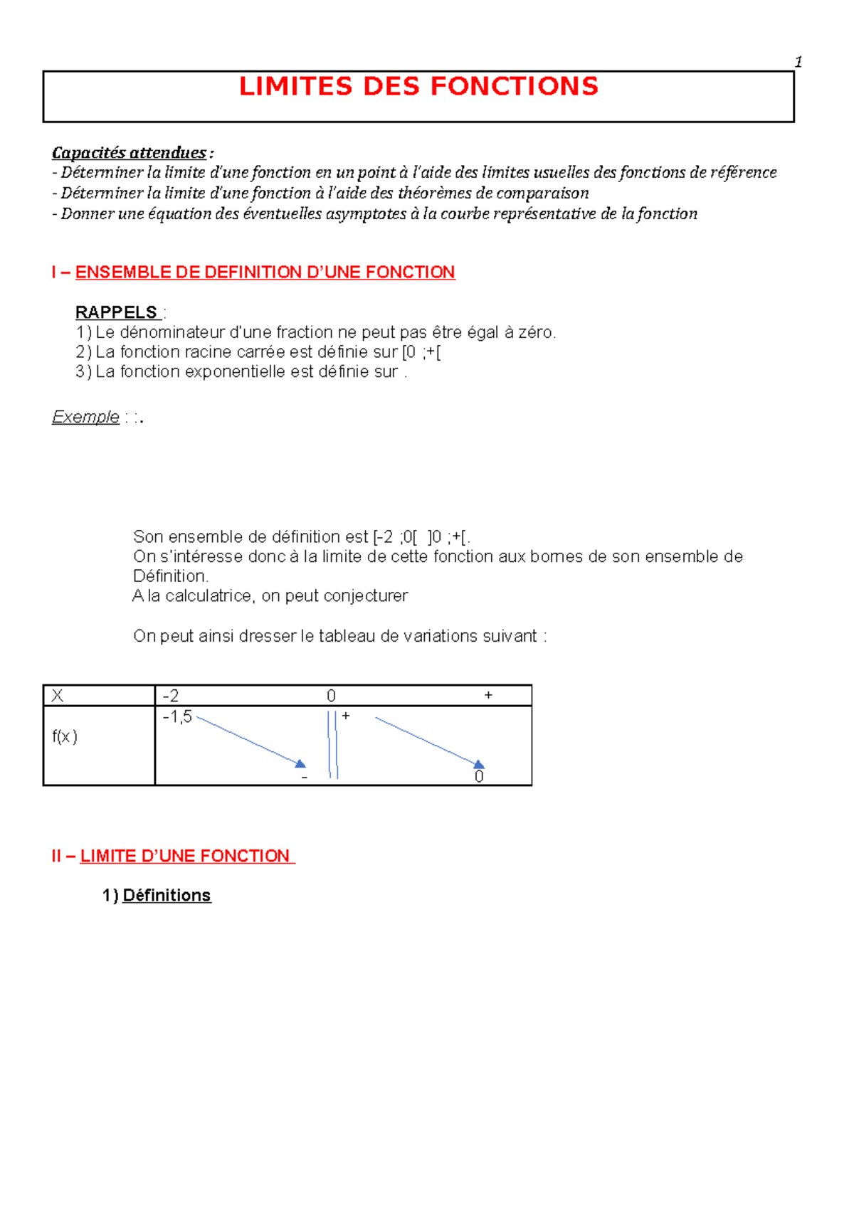 Cours limite des fonctions - LIMITES DES FONCTIONS Capacités attendues ...