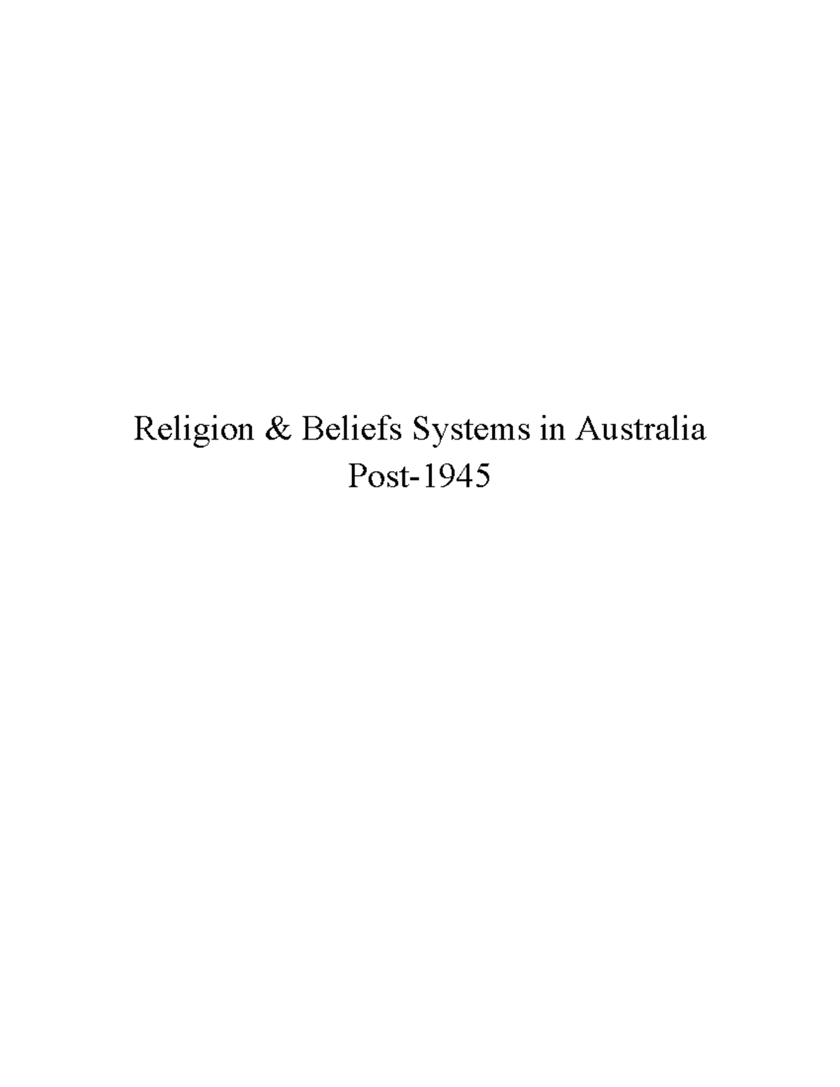 Religion Belief Systems in Australia Post-1945 - Religion & Beliefs ...