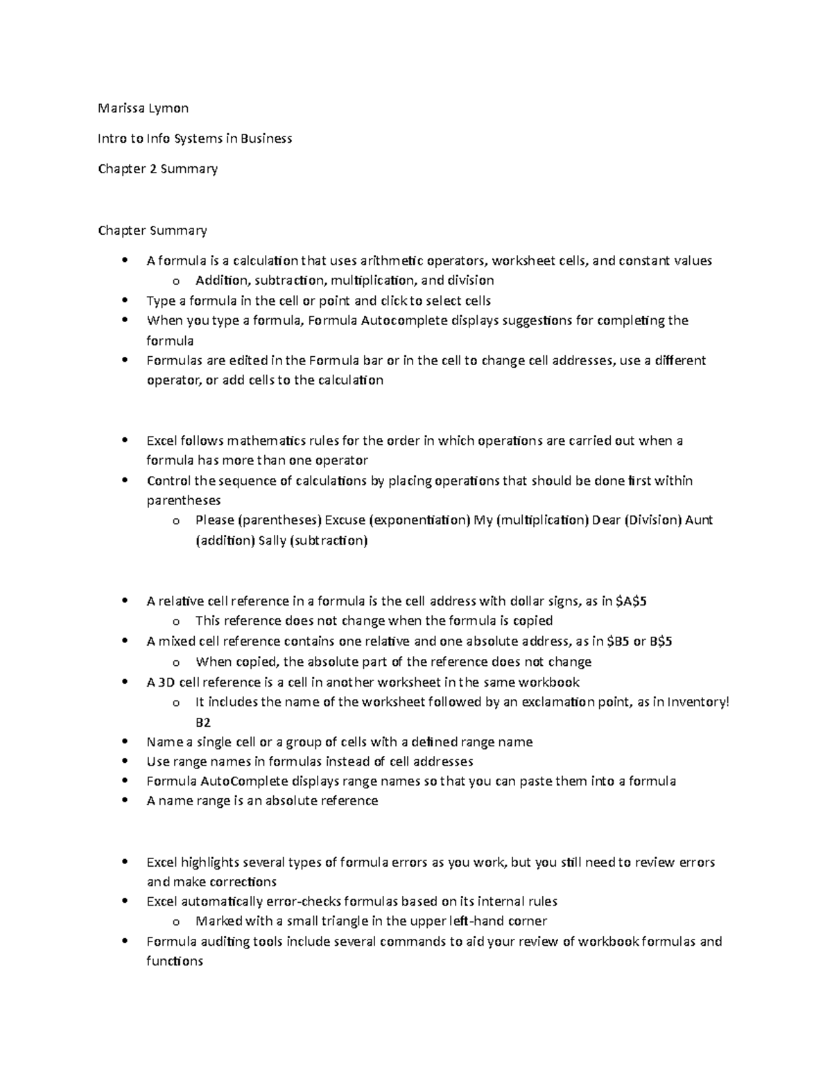 Chapter 2 summary - Marissa Lymon Intro to Info Systems in Business Chapter 2 Summary Chapter ...