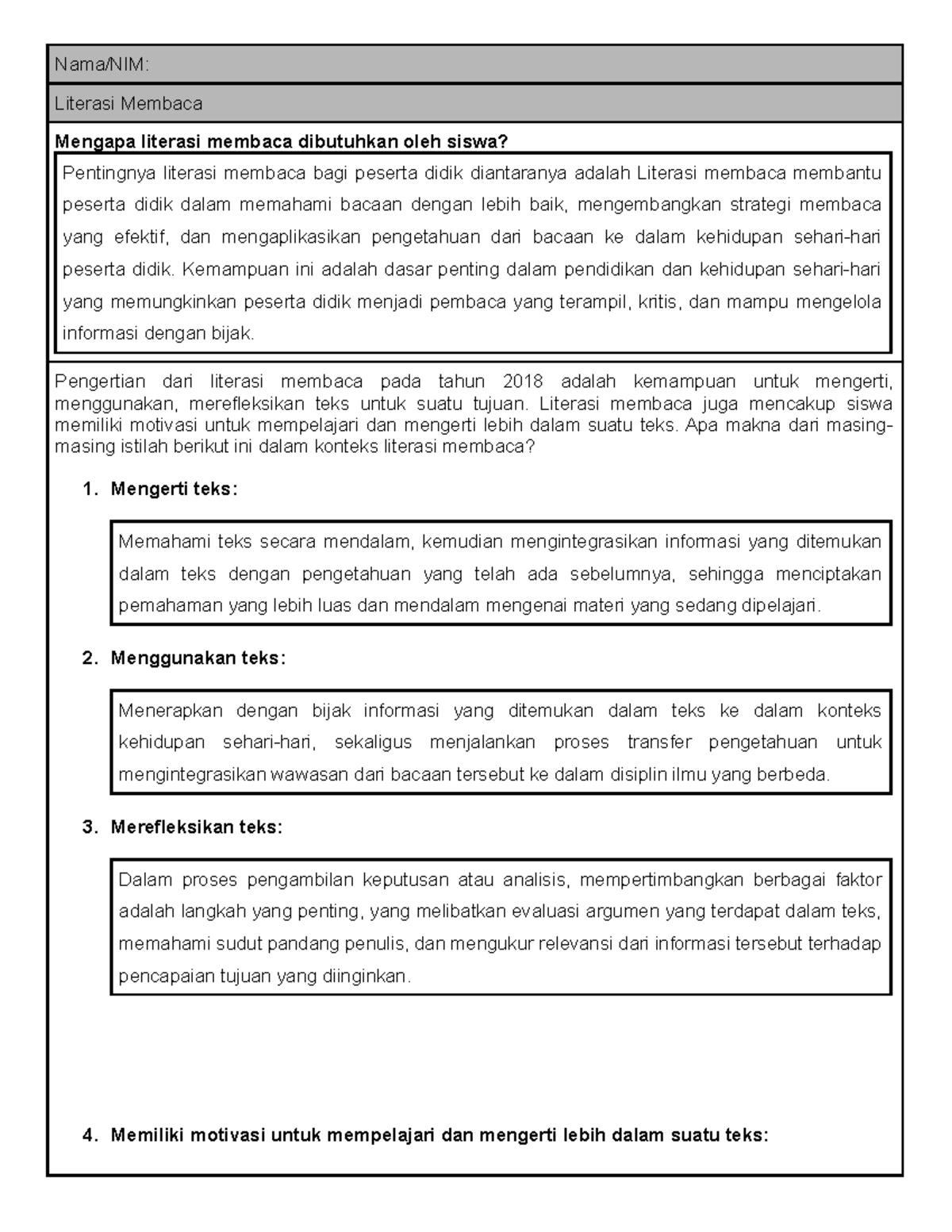 Lembar Kerja All - wsan - Nama/NIM: Literasi Membaca Mengapa literasi ...