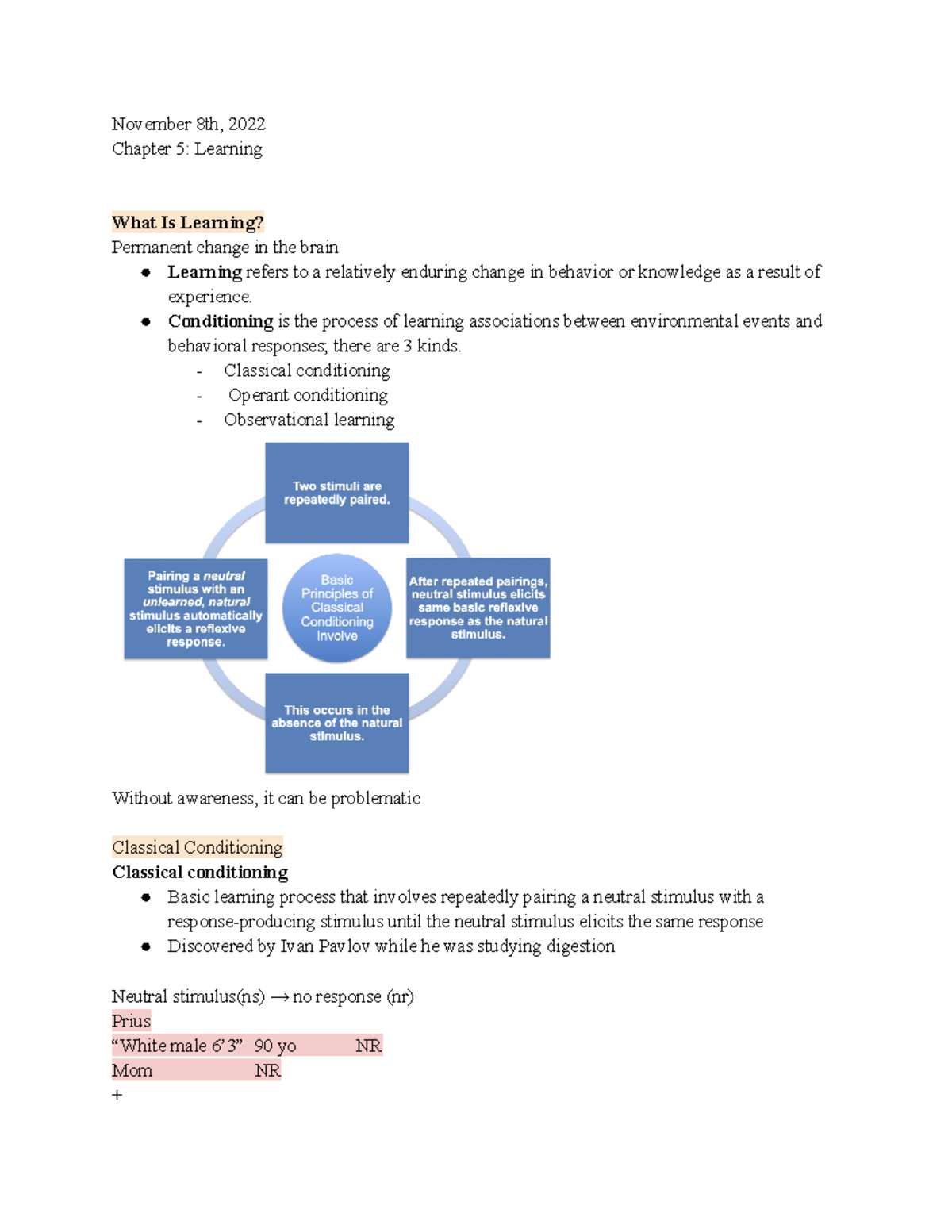 Psychology Learning - class notes - November 8th, 2022 Chapter 5 ...