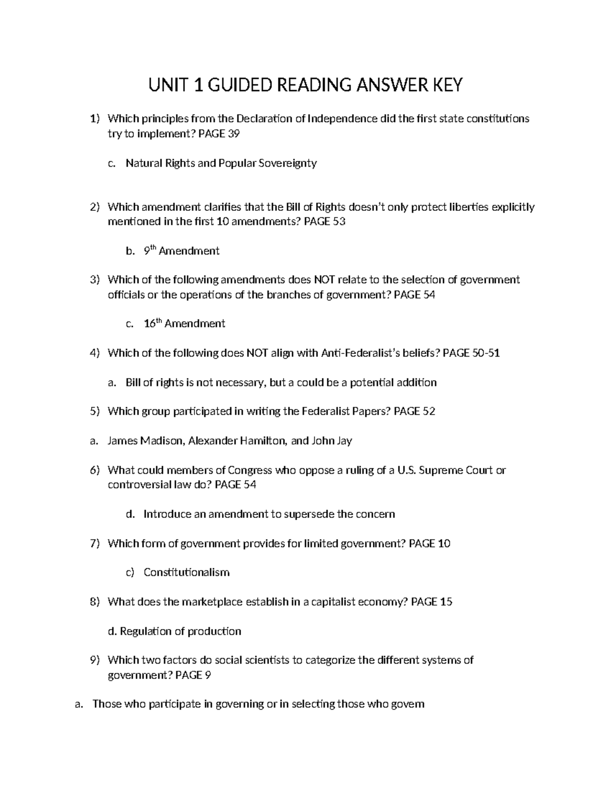 Doc3 - History study guide - UNIT 1 GUIDED READING ANSWER KEY 1) Which ...