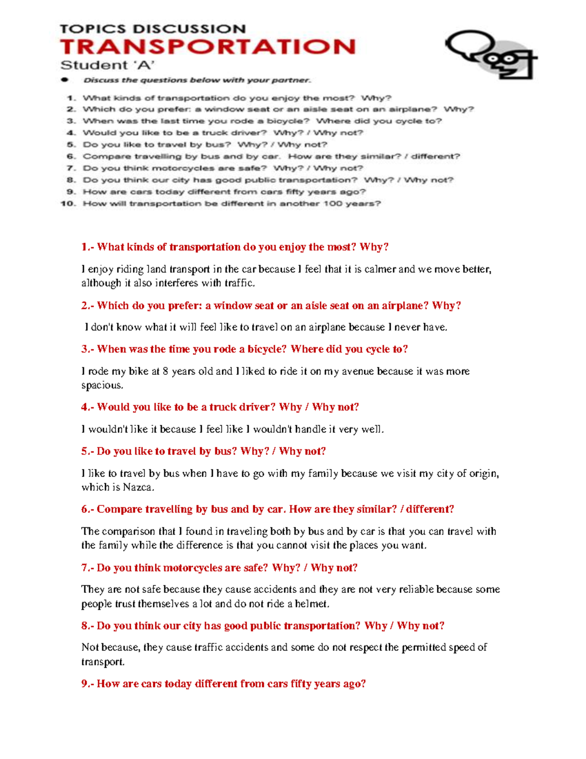 English - Written AND ORAL EXAM 1 PRE Intermediate 2 - 1.- What kinds ...