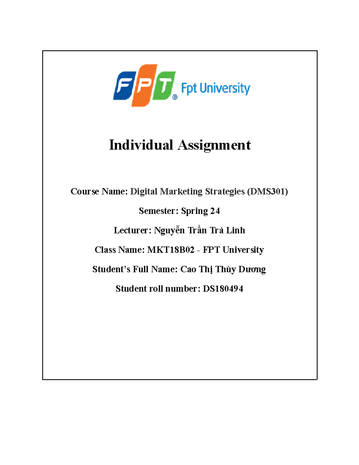Individual Assignment DMS301 - DS180494 - Individual Assignment Course ...