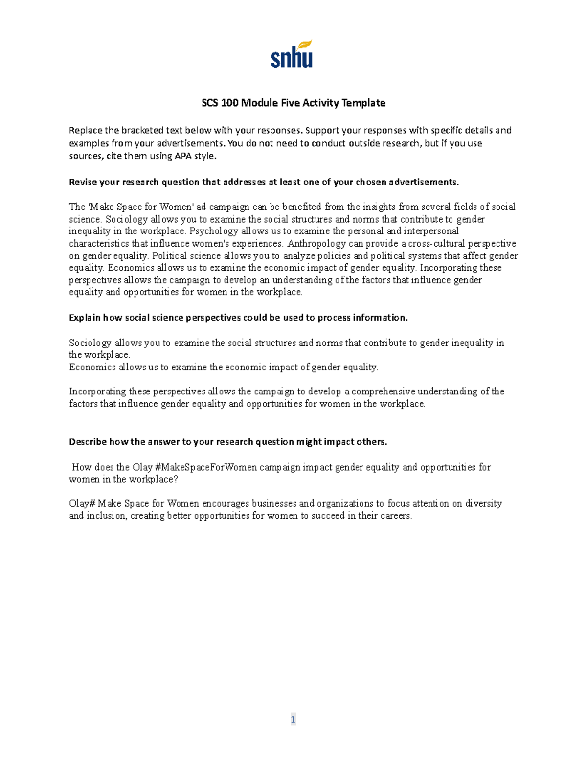 SCS 100 Module Five Activity Template - SCS 100 Module Five Activity Template Replace the ...