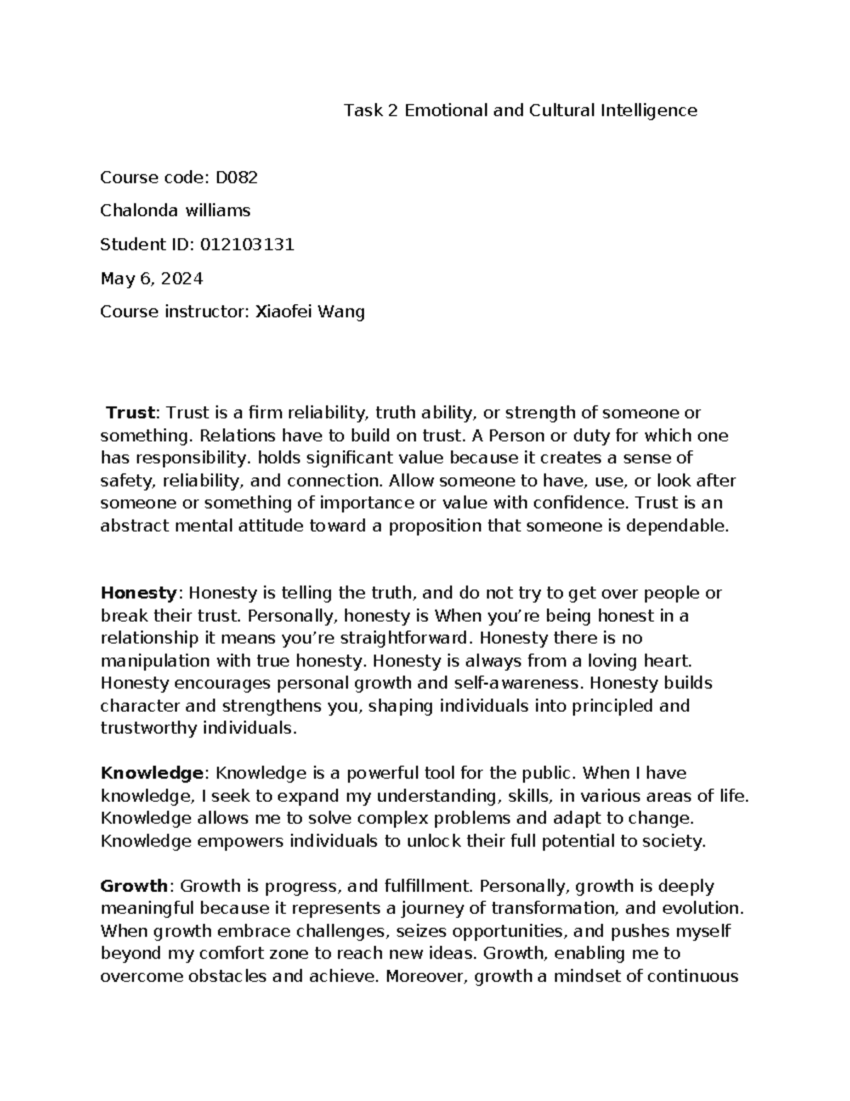 Emotional and cultural intelligence task 2 CW 3 - Task 2 Emotional and ...