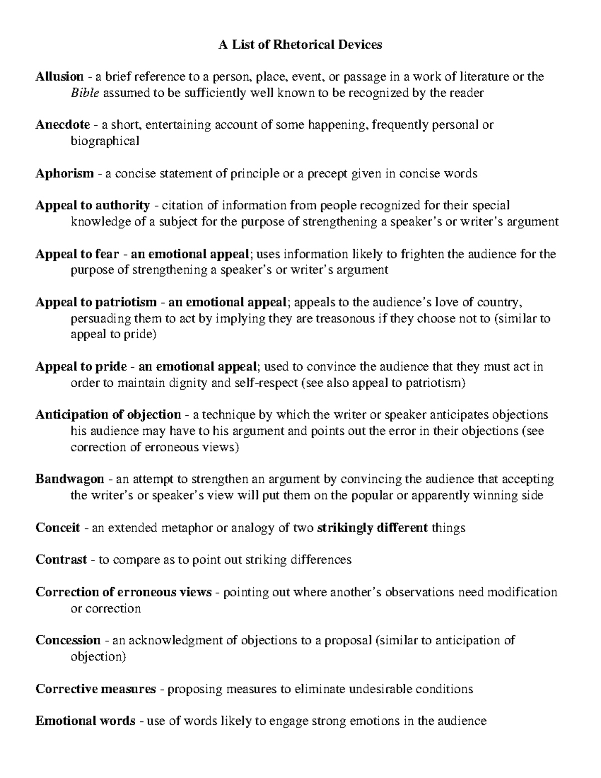 Language Features Study Notes Beginners - A List of Rhetorical Devices ...