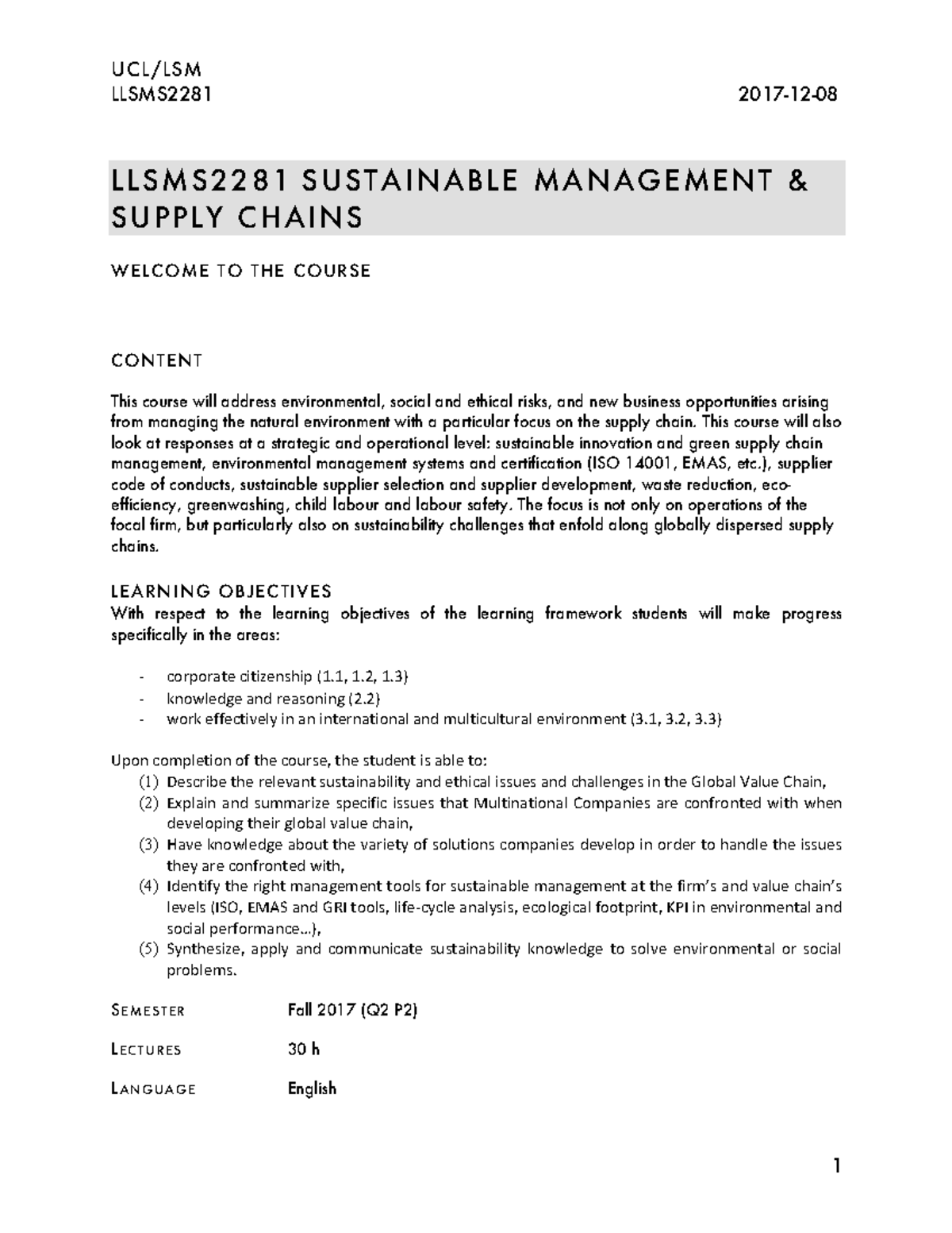 LSMS Sustainable SCM Course Overview Final 2017 v1 - LLSMS2281 2017-12- L L S M S 2 2 8 1 S U S ...