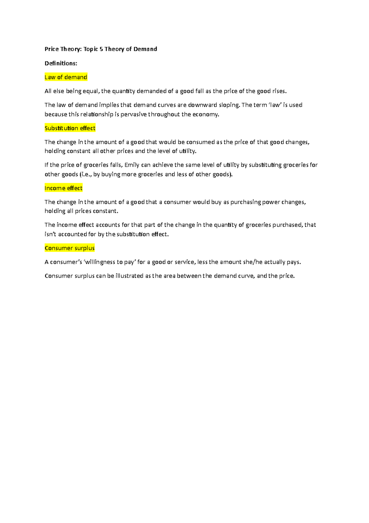 Price Theory Topic 5 Theory of Demand - Price Theory: Topic 5 Theory of ...