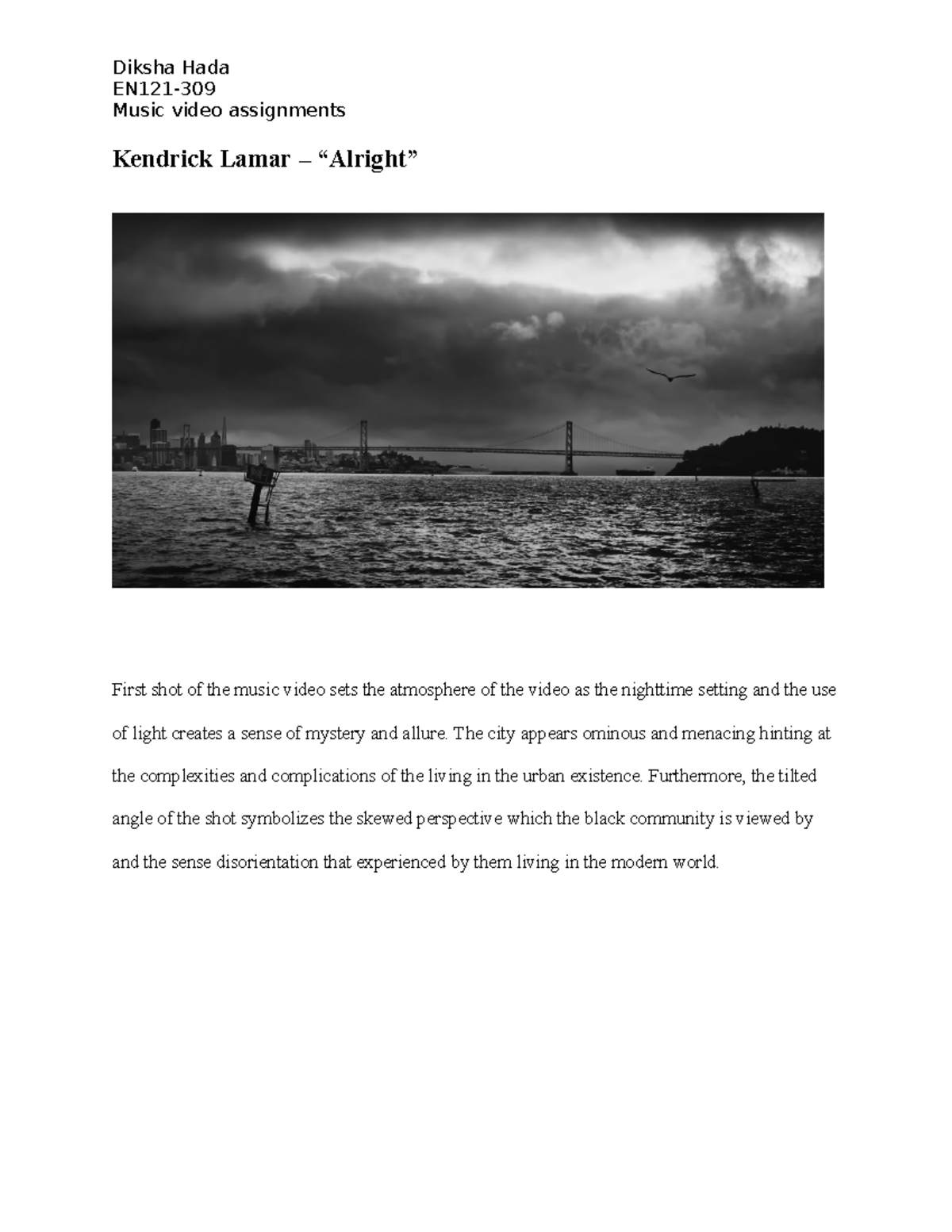 Music video assignment - EN121- Music video assignments Kendrick Lamar ...