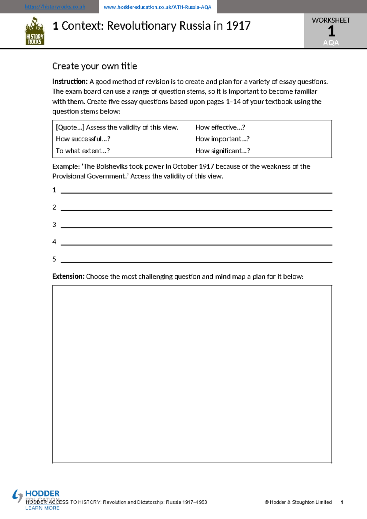 ATH Revolution Russia AQA complete worksheets - historyrocks.co ...