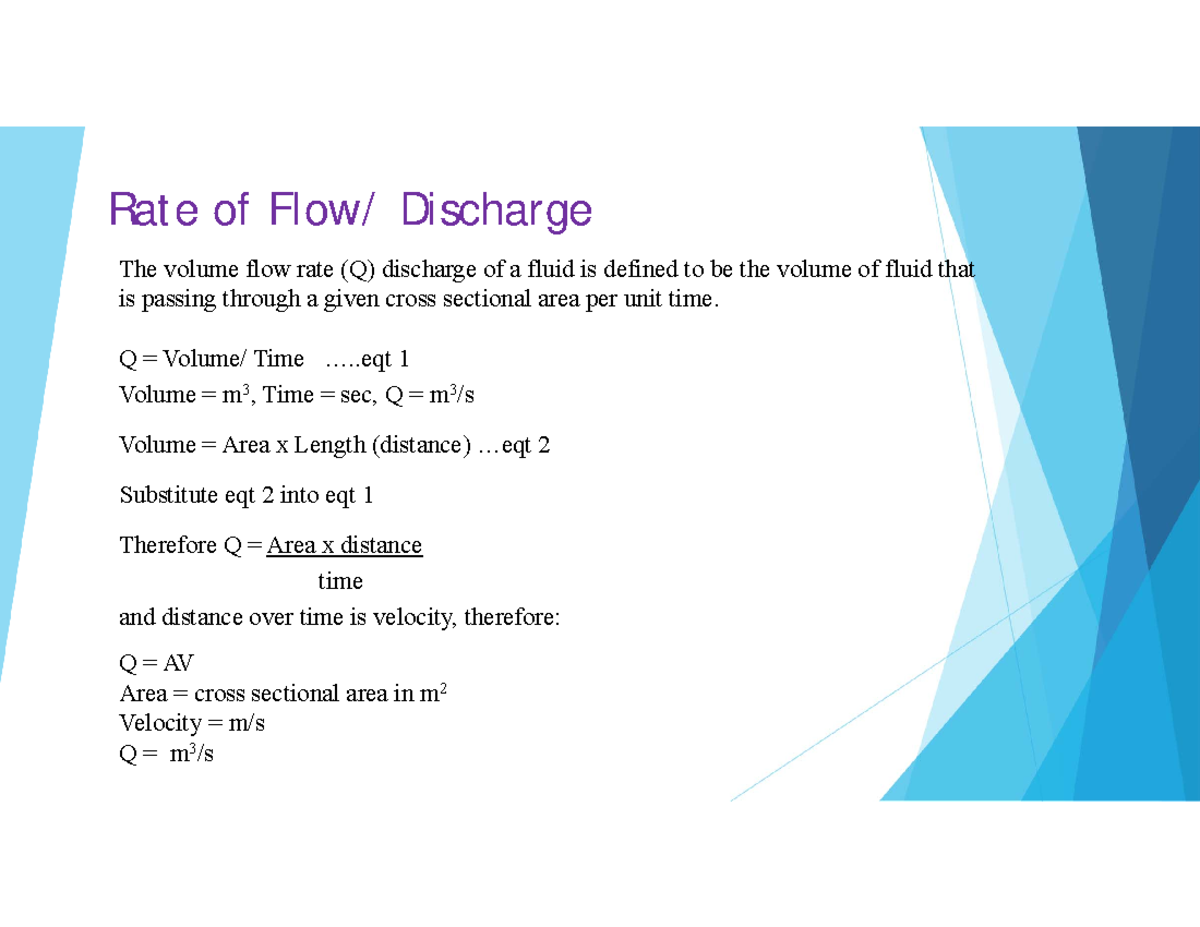 Lecture 6 - Rate of Flow and Continuity Equation - Rate of Flow ...