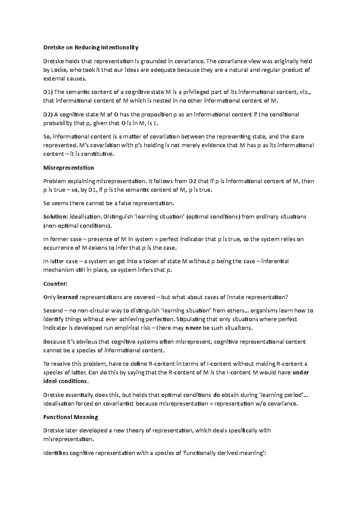 Dretske on Reducing Intentionality - The covariance view was originally ...