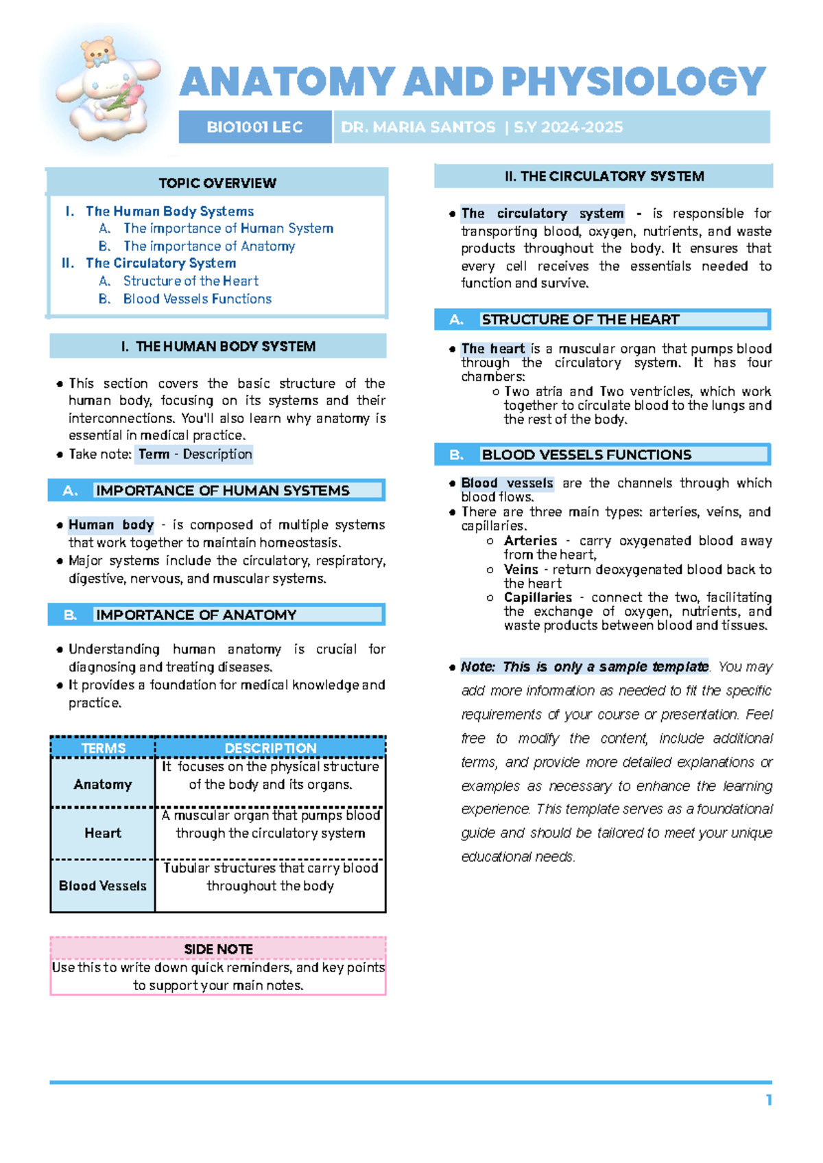 Sample Template (FOR Guides ONLY) - ANATOMY AND PHYSIOLOGY BIO1001 LEC ...