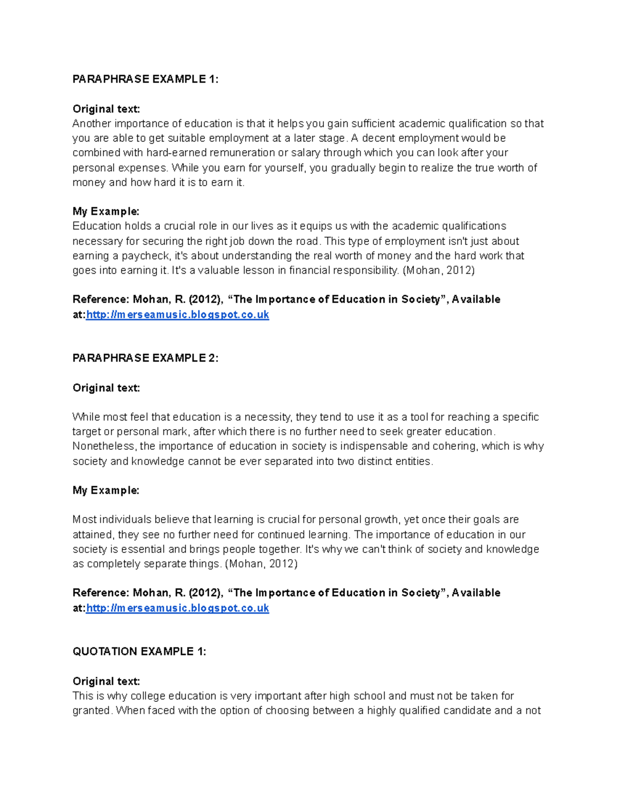 Assignment 2 Writing Skills - PARAPHRASE EXAMPLE 1: Original text ...