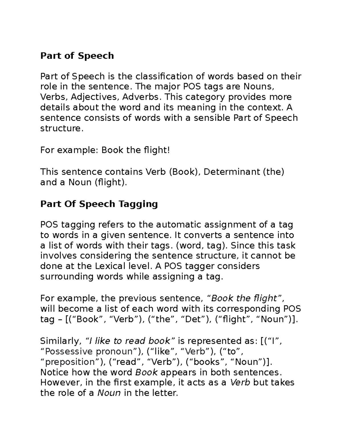 Part of Speech - notes - Part of Speech Part of Speech is the ...