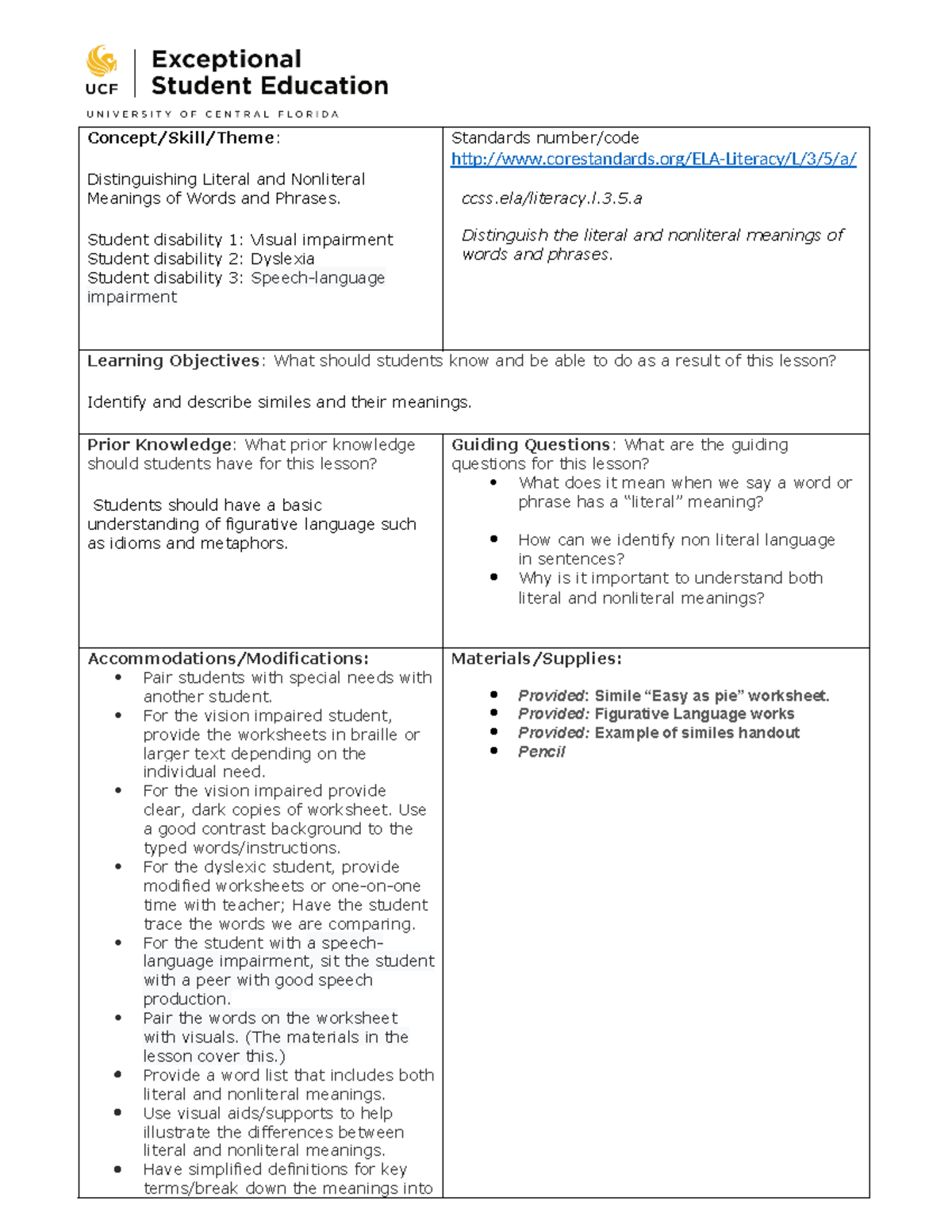 Lesson Plan, 3rd Grade - Concept/Skill/Theme: Distinguishing Literal ...
