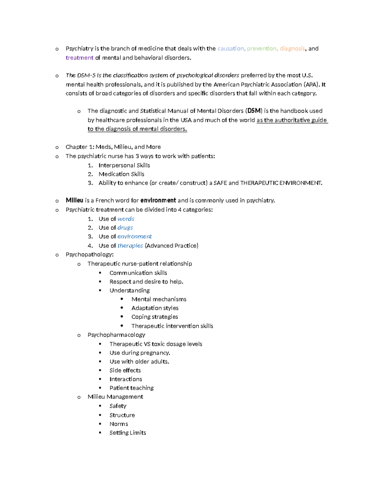 Psych Study Guide. Exam 1 - o Psychiatry is the branch of medicine that ...
