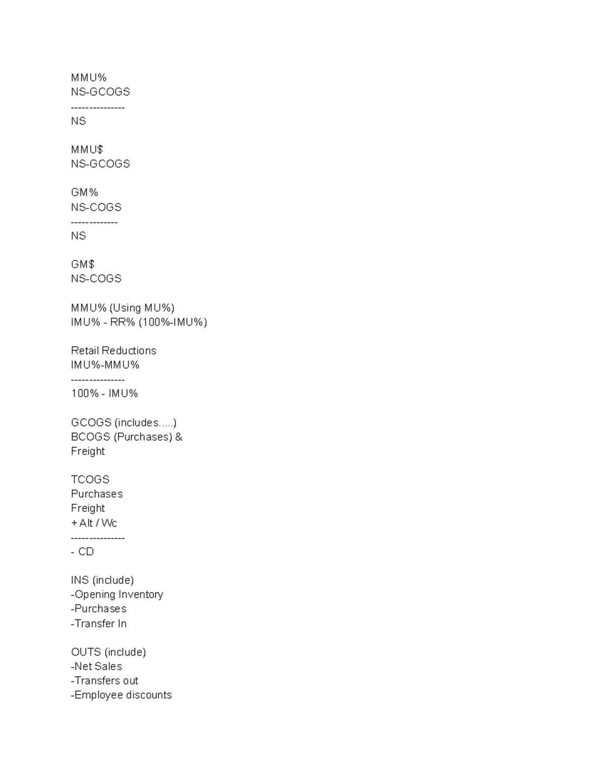 R14 - retail financial analysis - MMU% NS-GCOGS - NS MMU$ NS-GCOGS GM ...
