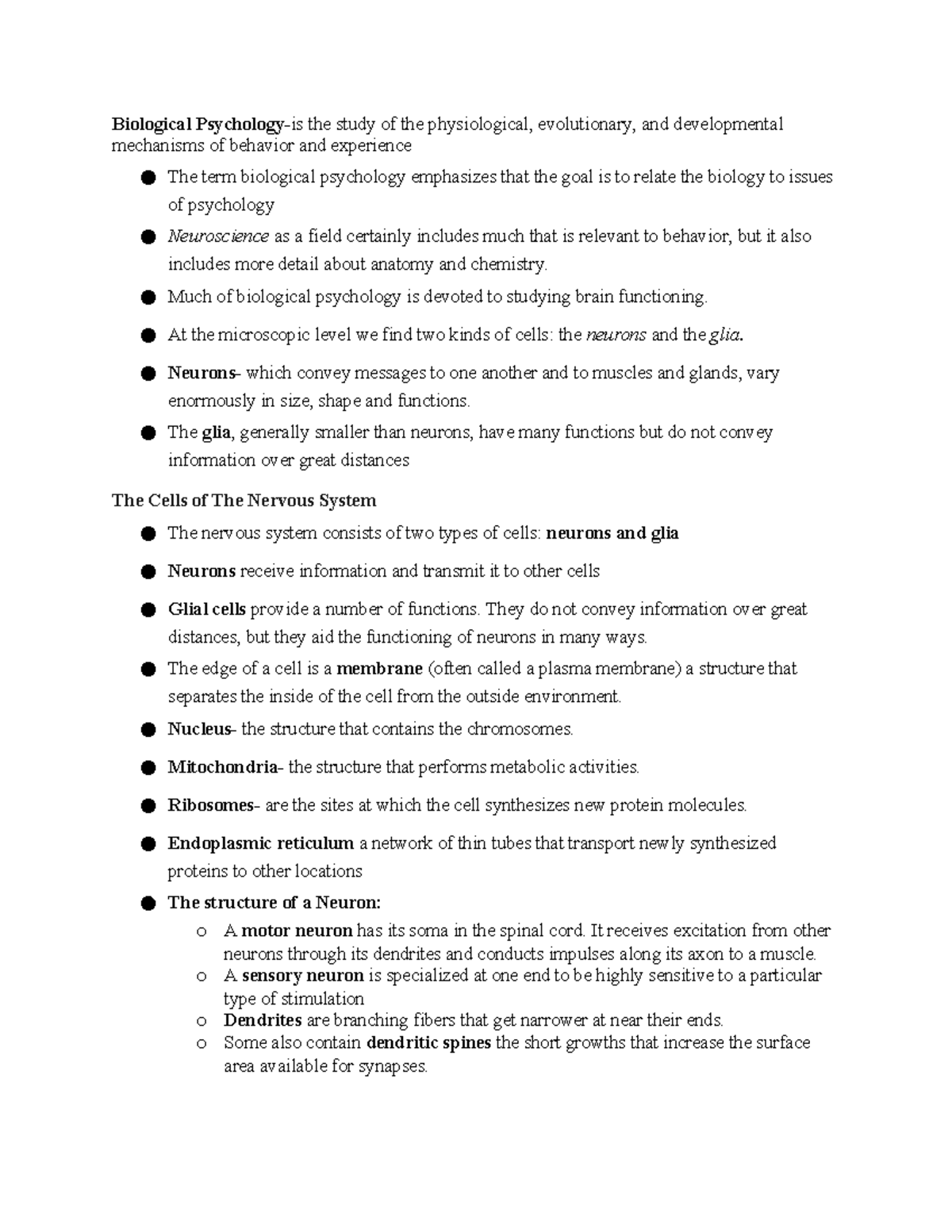 1 Biological Psychology Study Guide - Biological Psychology-is the ...