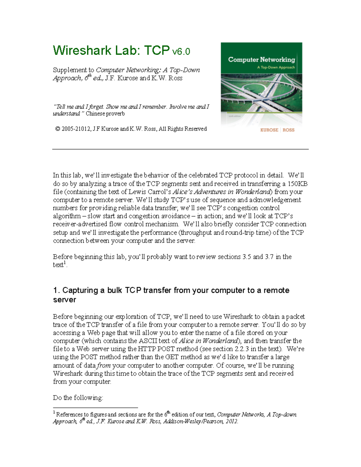 Lab Manual No 4 Tcp Question Wireshark Lab Tcp V6 Supplement To