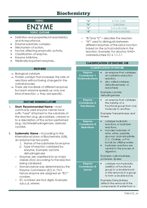 Biochemistry-Laboratory Reviewer - TOPIC: ENZYME TOPIC OBJECTIVES ...