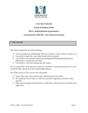 B207A PT3 form Second 2020-2021 - Arab Open University Tutor Marked ...