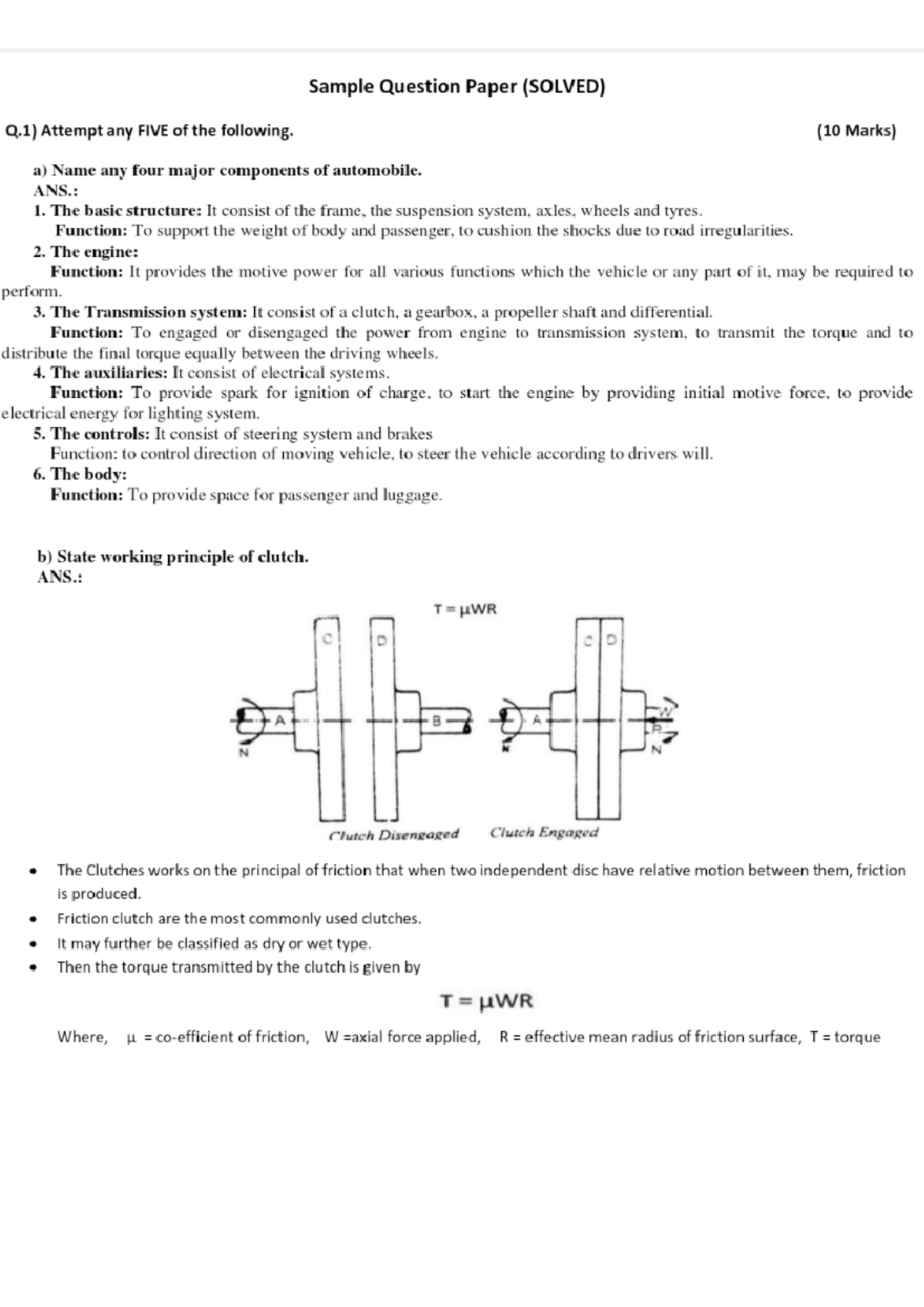 Sample question paper solve - Fluid mechanics - Studocu