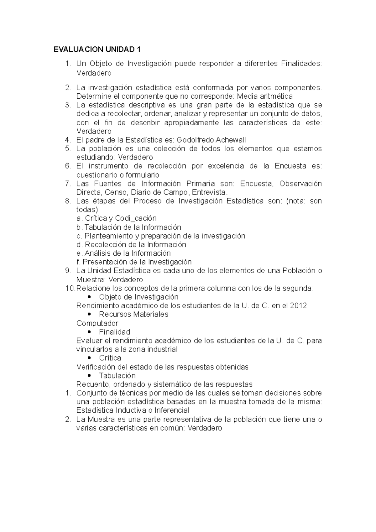 Evaluacion Unidad 1, 2 3,4 - EVALUACION UNIDAD 1 Un Objeto de ...