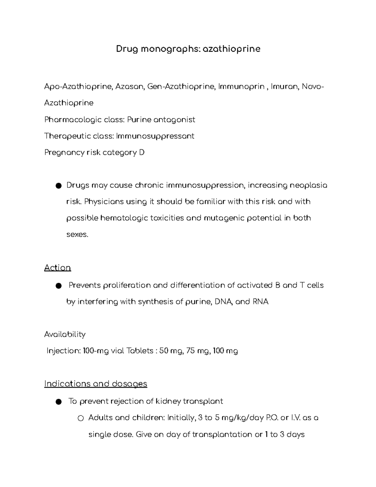 Drug monographs azathioprine - Drug monographs: azathioprine Apo ...