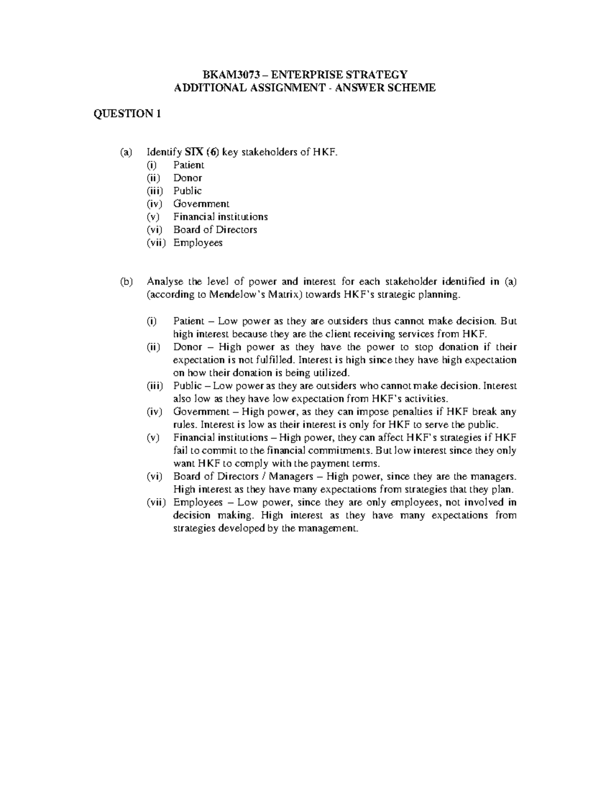 Answer Additional Assignment - BKAM3073 – ENTERPRISE STRATEGY ...