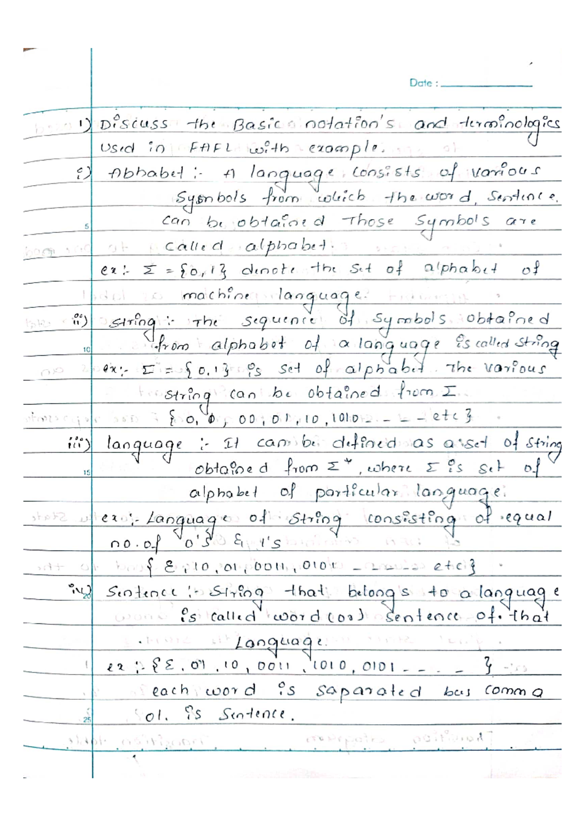 Automata And Computability Date 1 Discuss The Basic And Terminologies Used In Fafl With