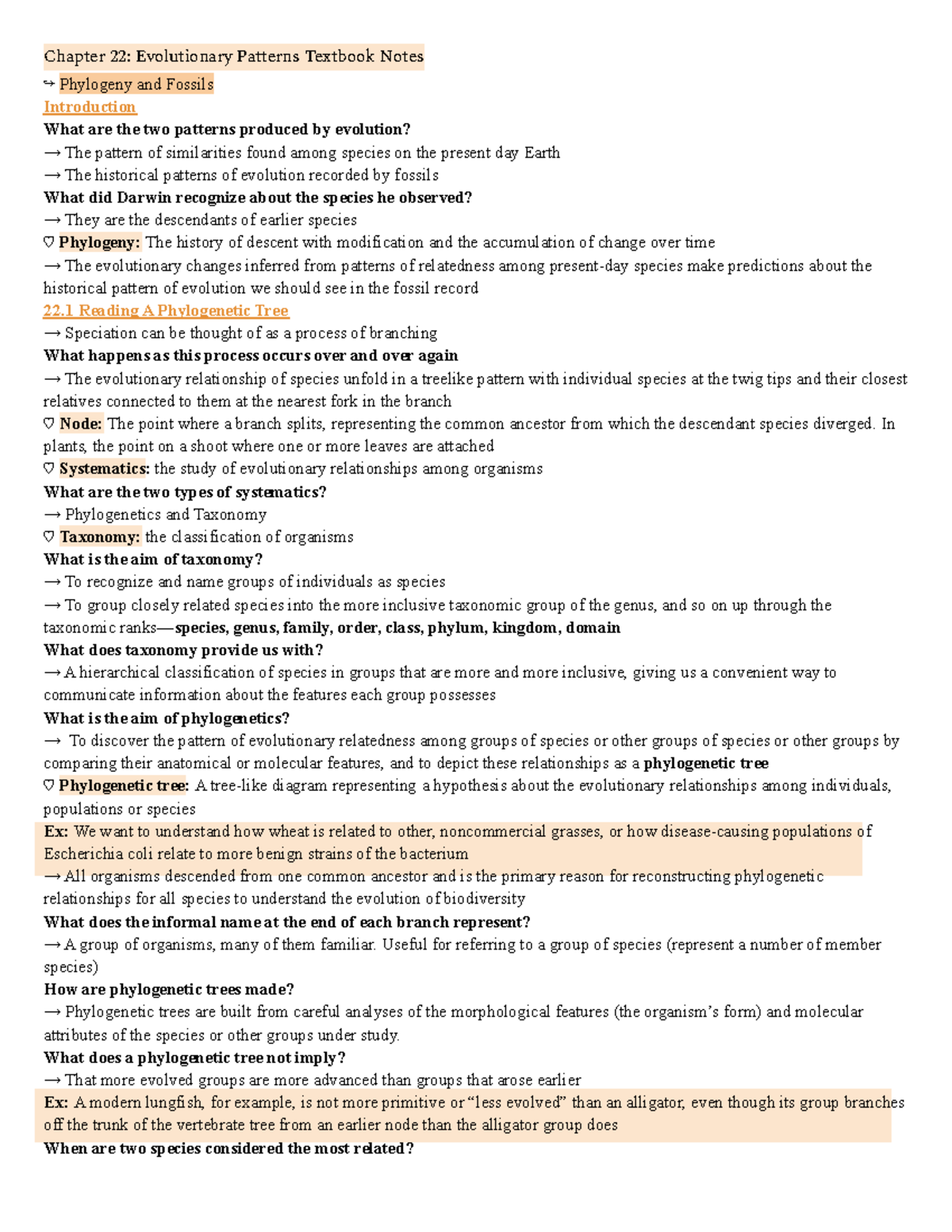 Biology Chapter 22 - Chapter 22: Evolutionary Patterns Textbook Notes ↪ ...