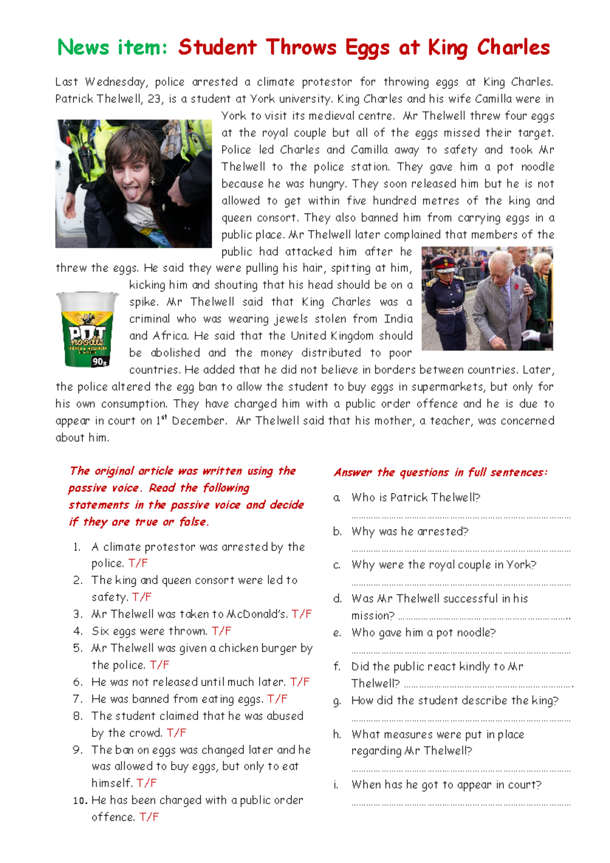 News-item-reading-comprehension-exercises 146199 - Last Wednesday ...