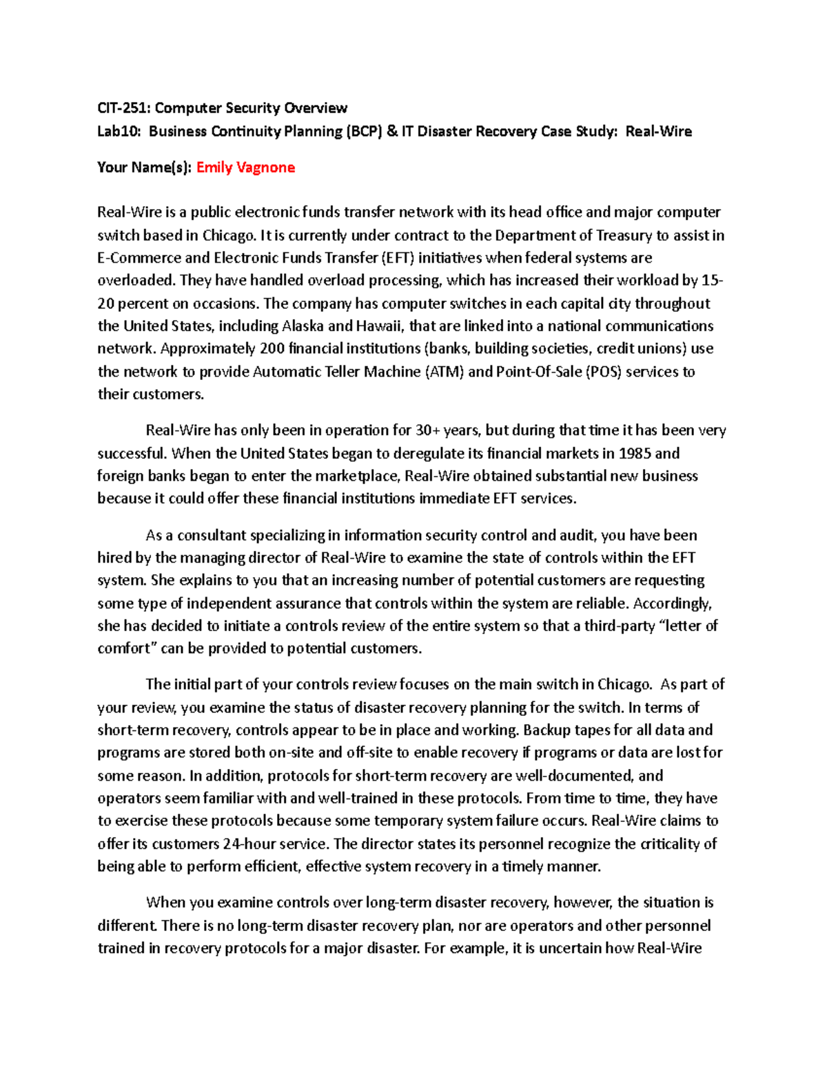 Vagnone Lab 10 - lab 10 - CIT-251: Computer Security Overview Lab10: Business Continuity ...