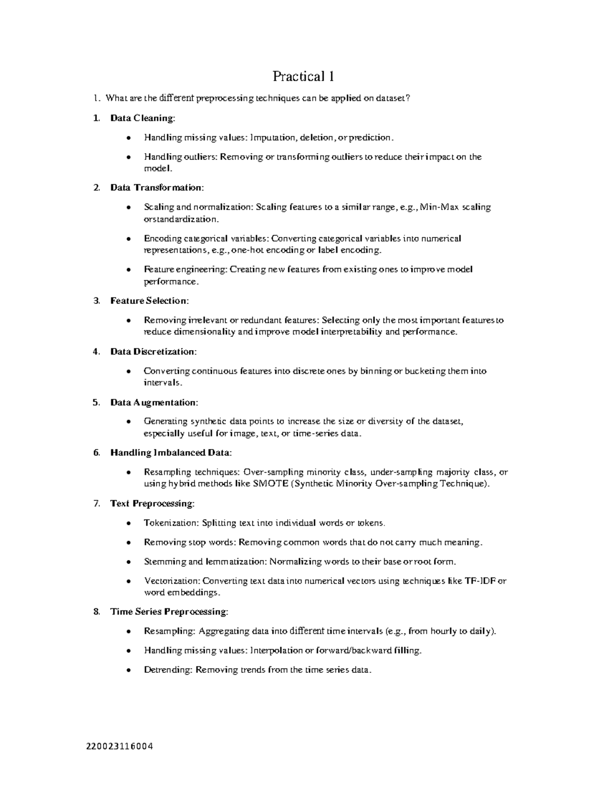 DWM finalllll - practical programs - What are the different preprocessing techniques can be ...