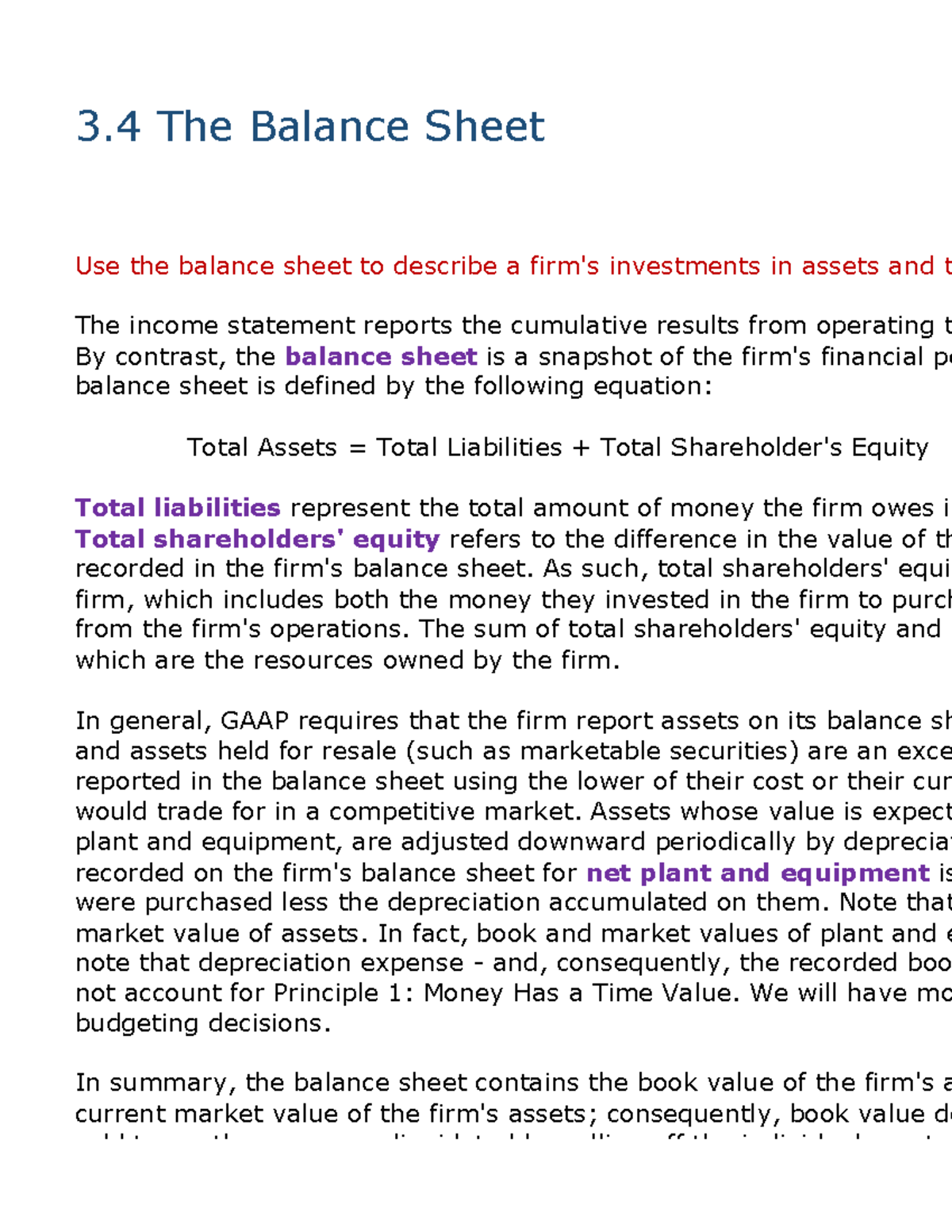 3.4 The Balance Sheet - Use the balance sheet to describe a firm's ...