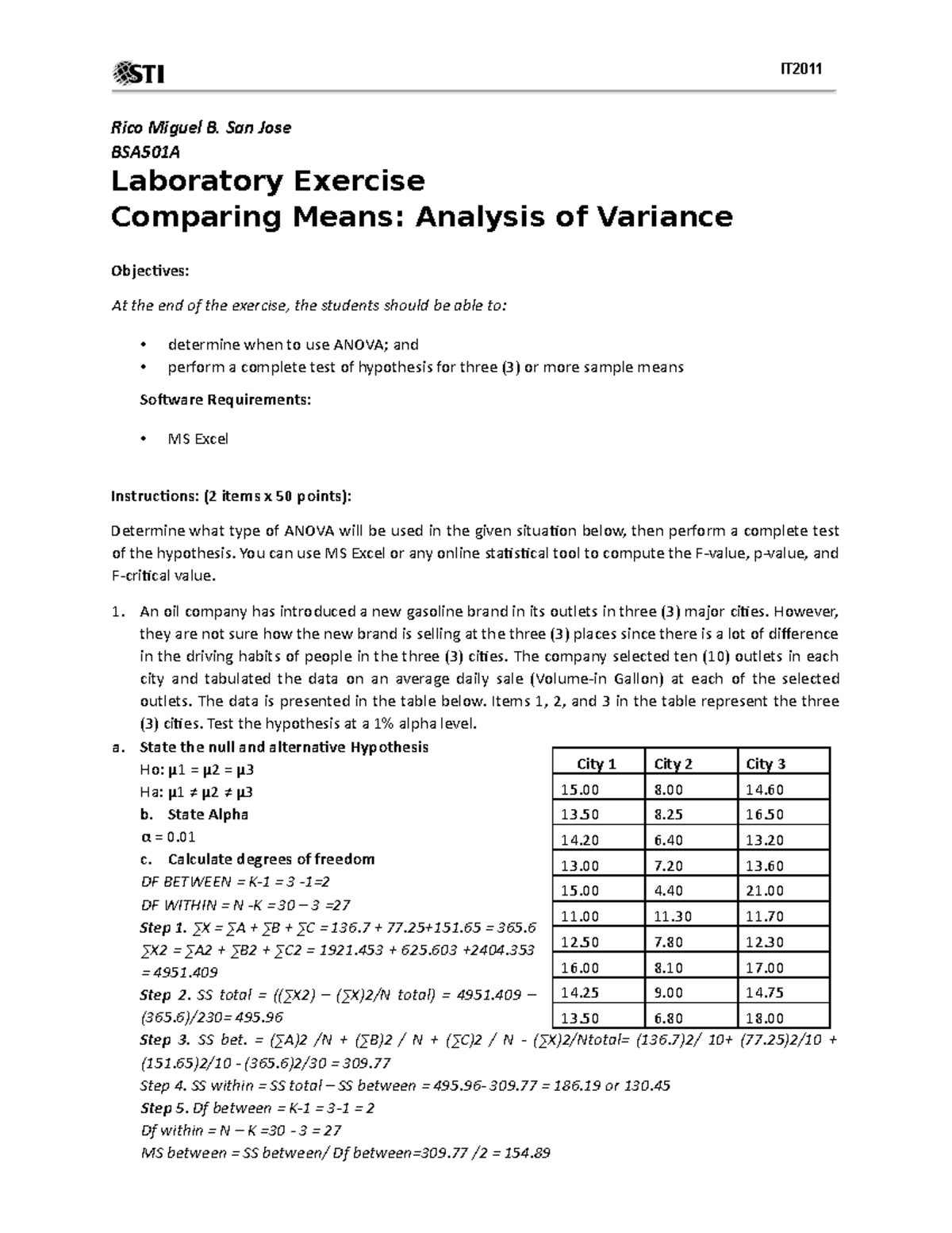 07 Laboratory Exercise 1-san-jose - Rico Miguel B. San Jose BSA501A ...