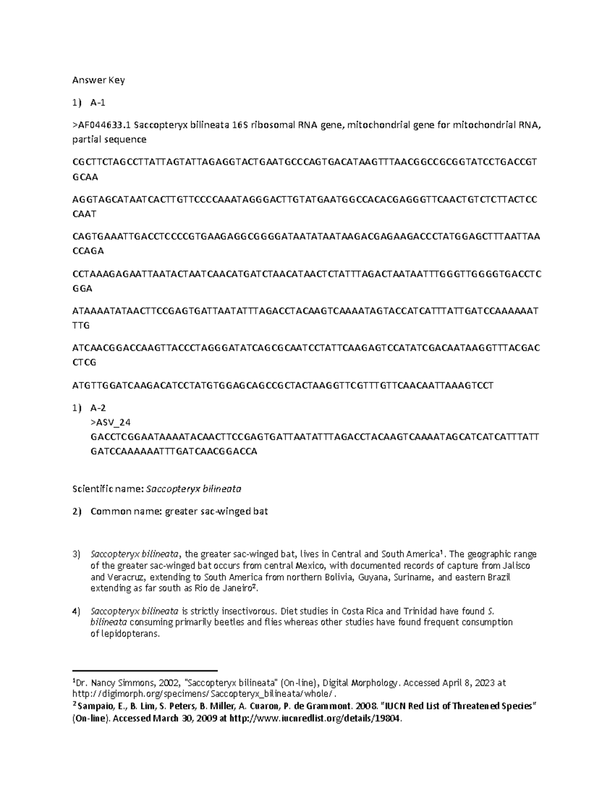 Greater winged-sac bat - Answer Key A- AF044633 Saccopteryx bilineata ...