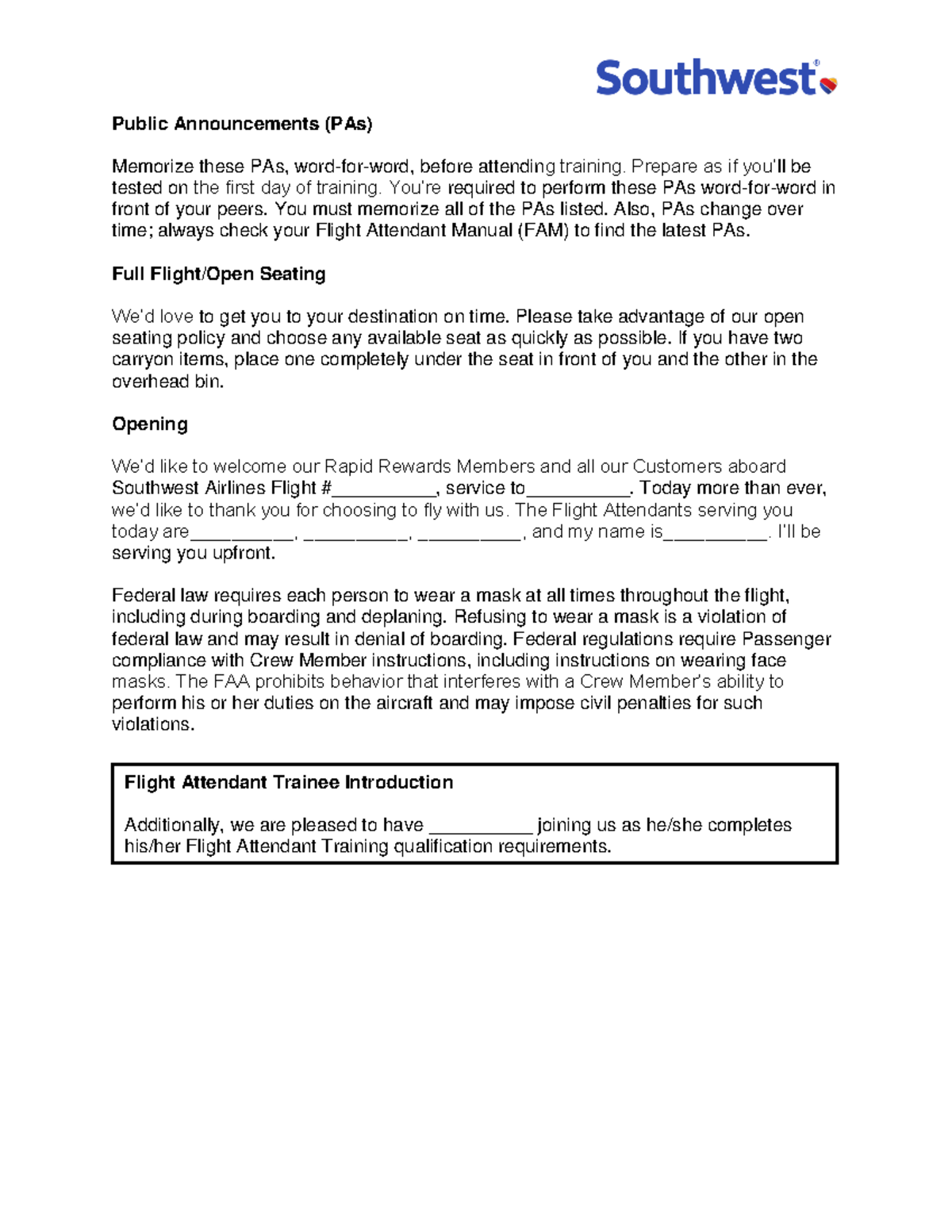 Flight Attendant PAs-1631636995239 - Public Announcements (PAs ...