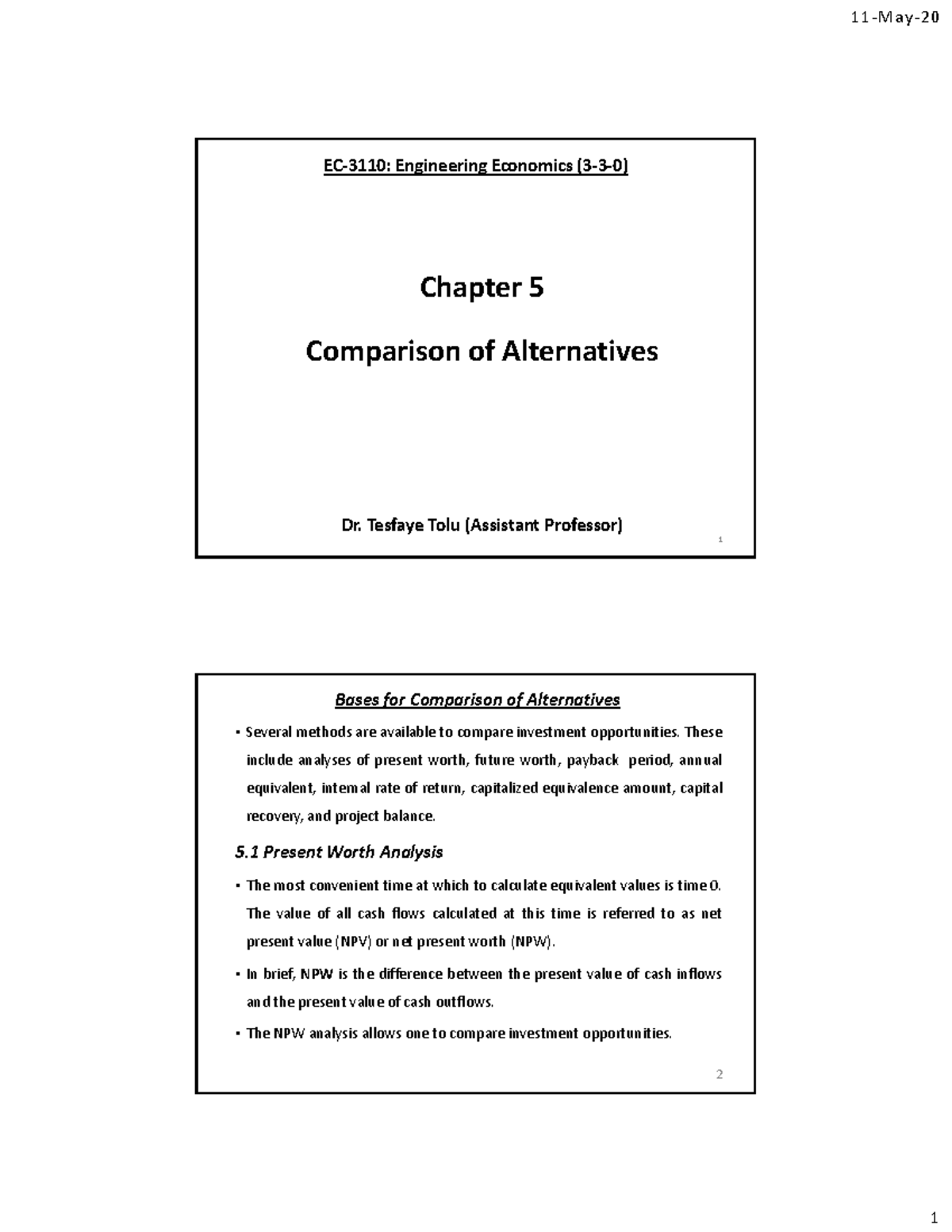 TTF - Dr. Tesfaye Tula - EC‐3110: Engineering Economics (3‐3‐0) ChCh ...