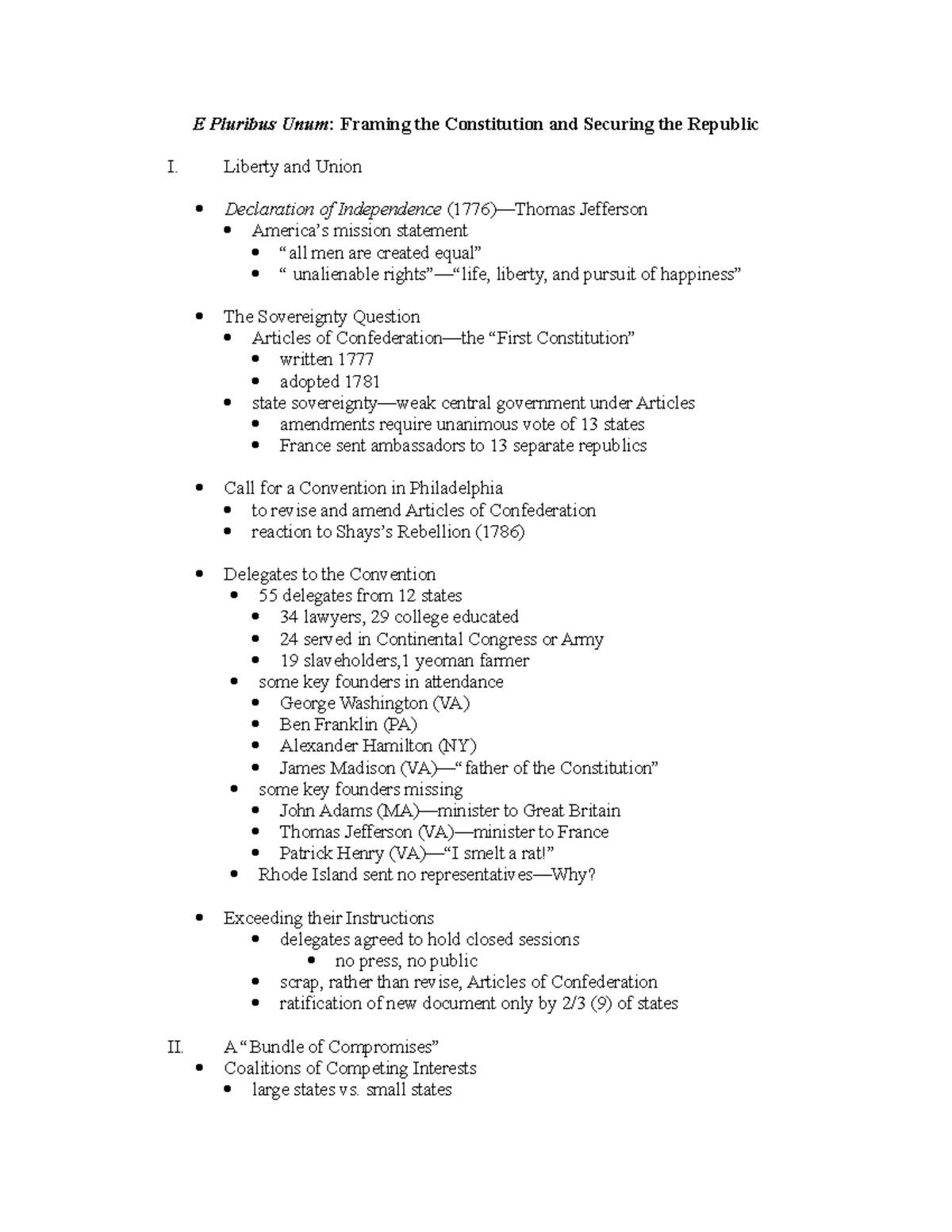 E Pluribus Unum - Lecture notes 1 - E Pluribus Unum : Framing the ...