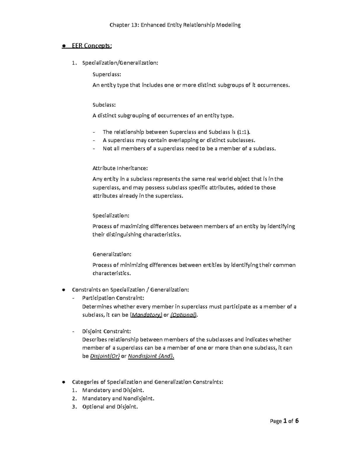 ITIS216 Chapter (13) - EER Concepts: Specialization/Generalization ...