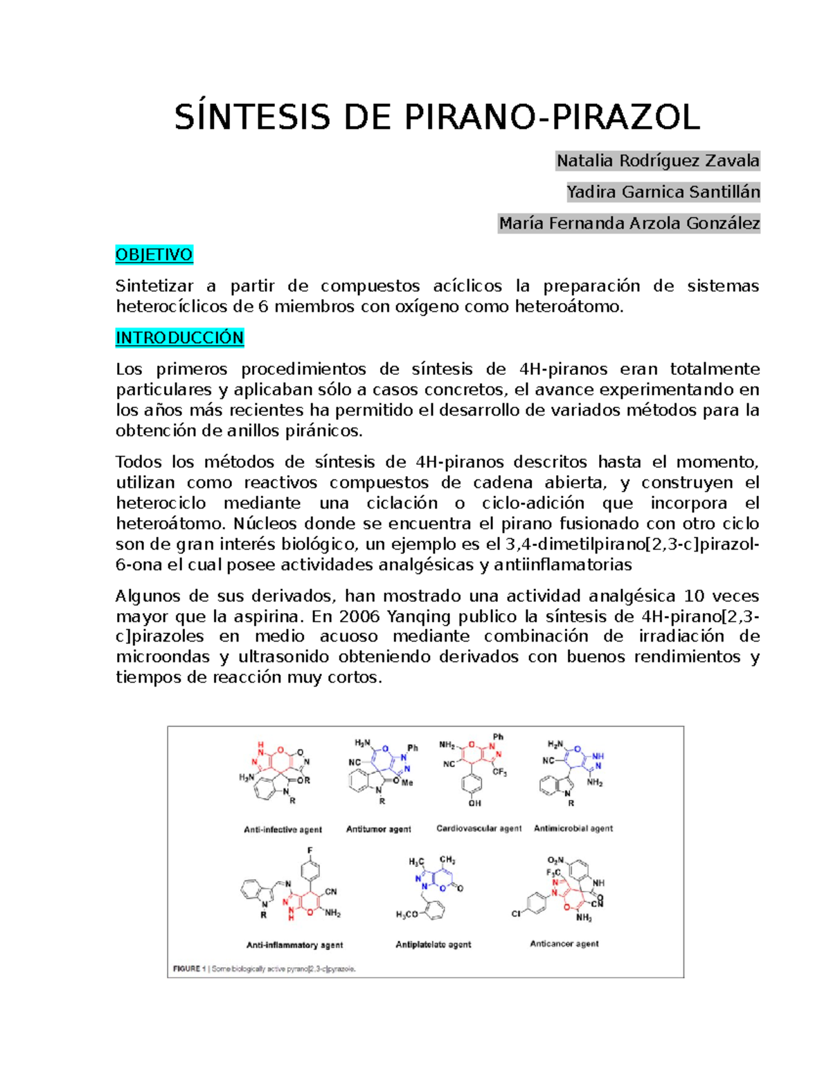 Reporte pirano-pirazol - SÍNTESIS DE PIRANO-PIRAZOL Natalia Rodríguez ...