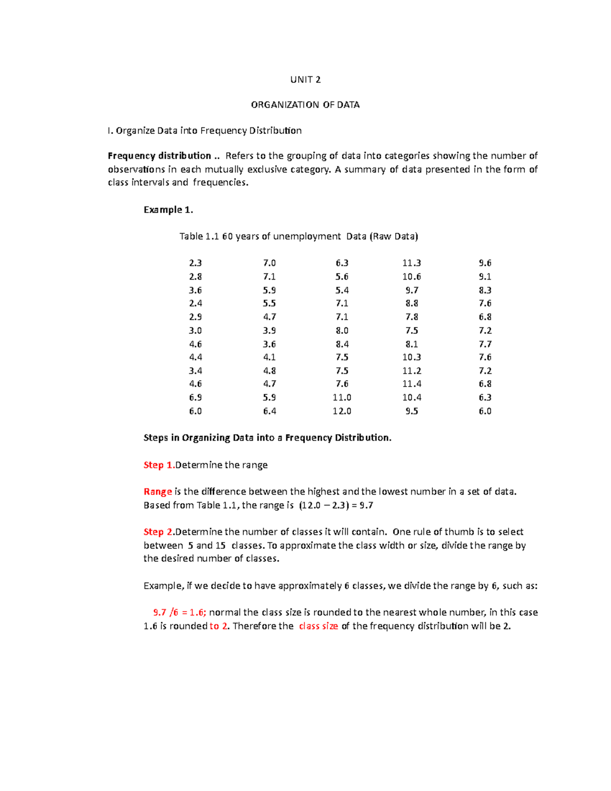 UNIT 2 Organization OF DATA - ORGANIZATION OF DATA I. Organize Data ...